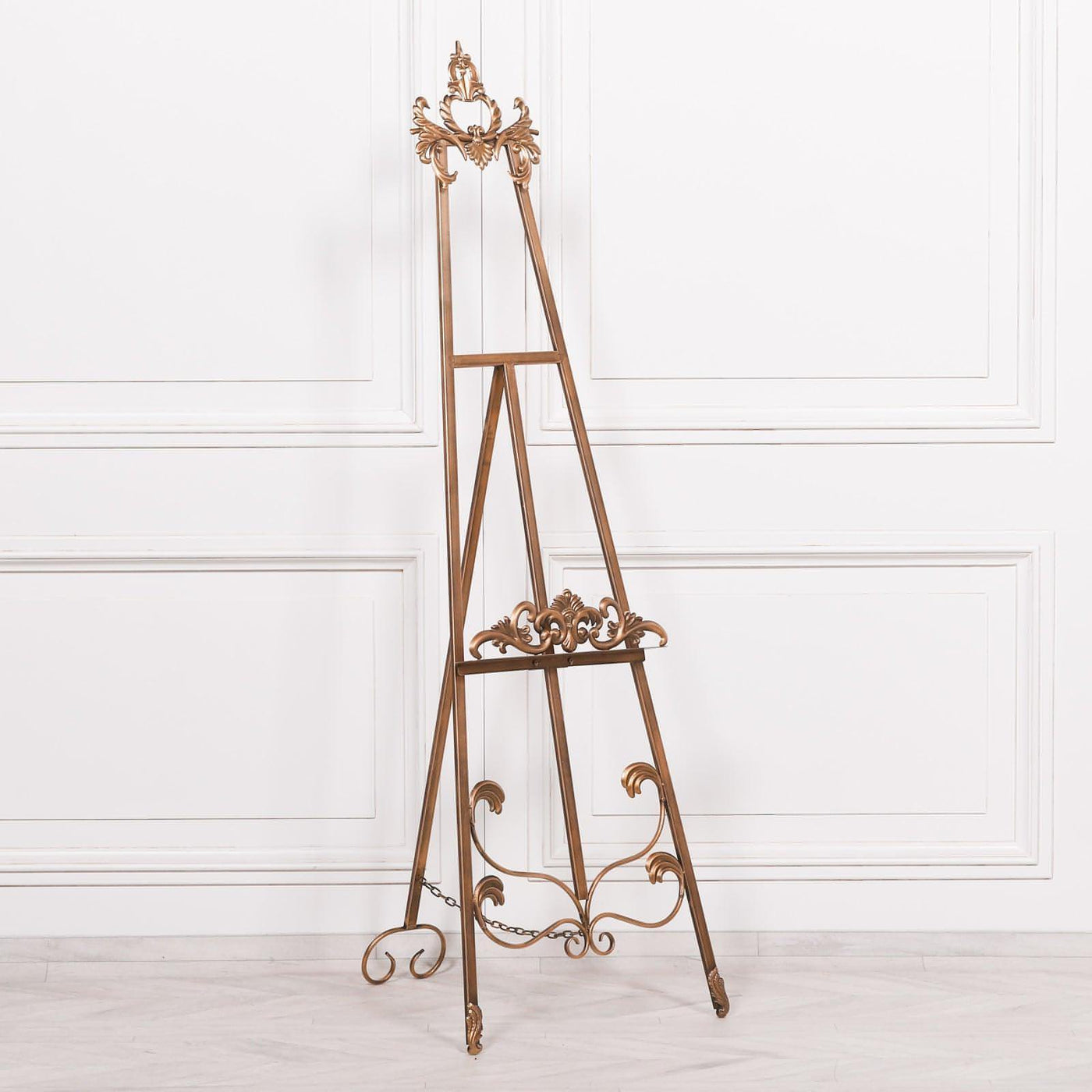 Antiqued Gold Metal Easel 165cm with Adjustable Shelf for Weddings & Events