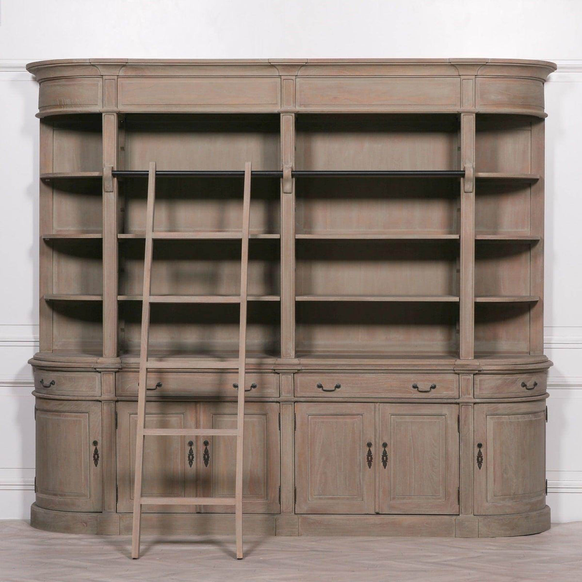 Extra Large Classic Wooden Double Bookcase with Ladder