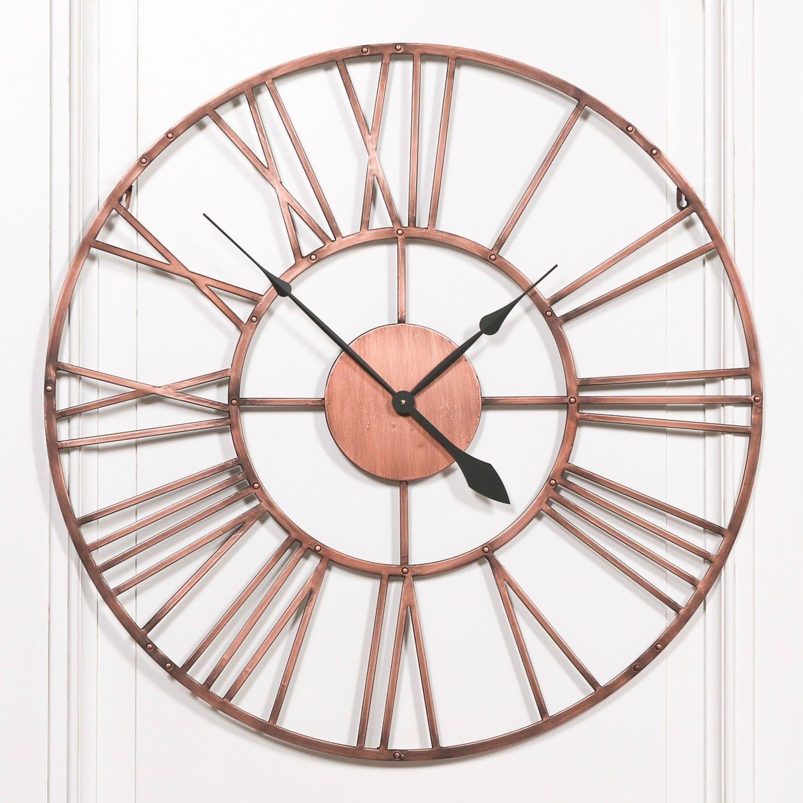 92cm Round Large Copper Effect Metal Skeleton Style Wall Clock with ...