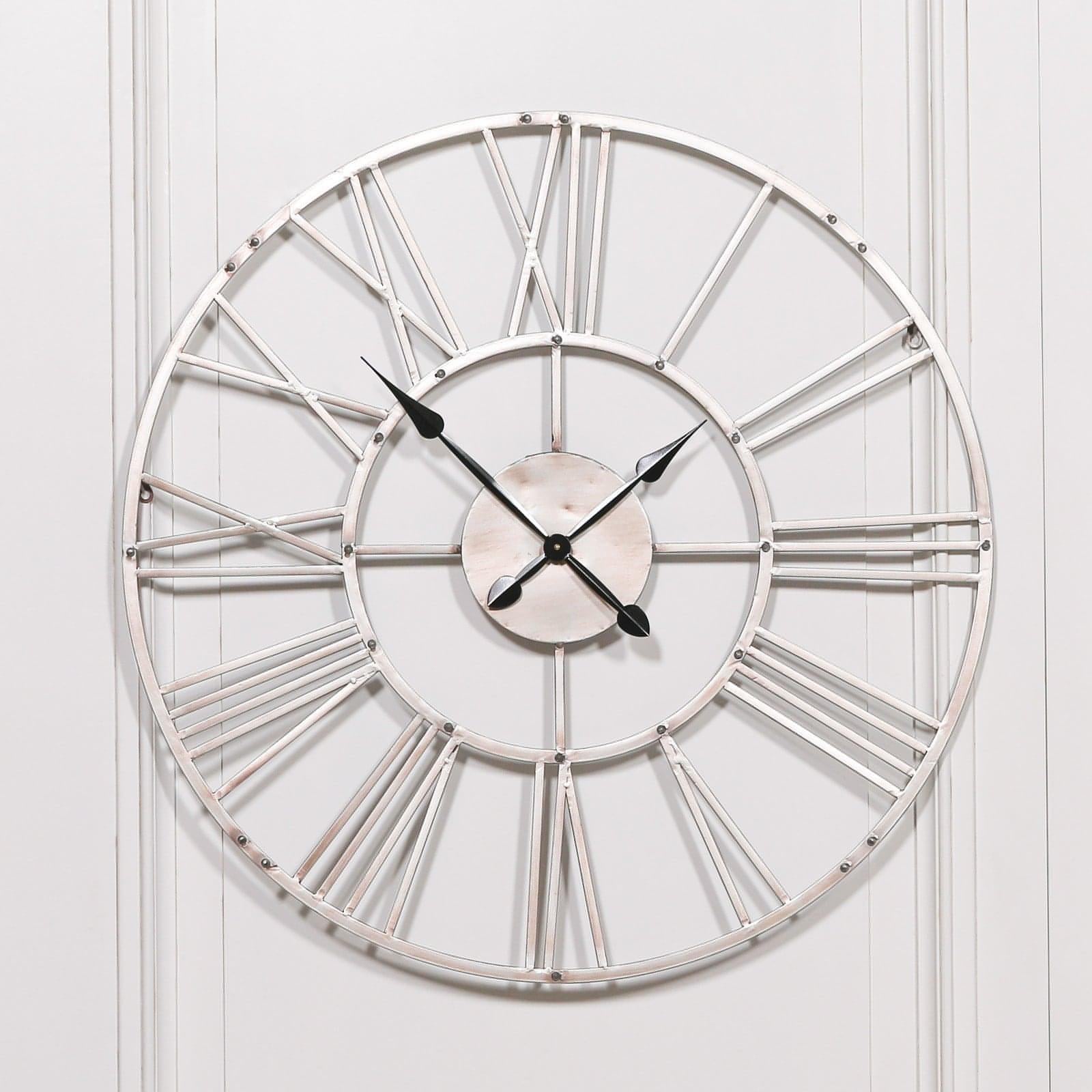 92cm Round Large Vintage Silver Metal Skeleton Style Wall Clock with ...